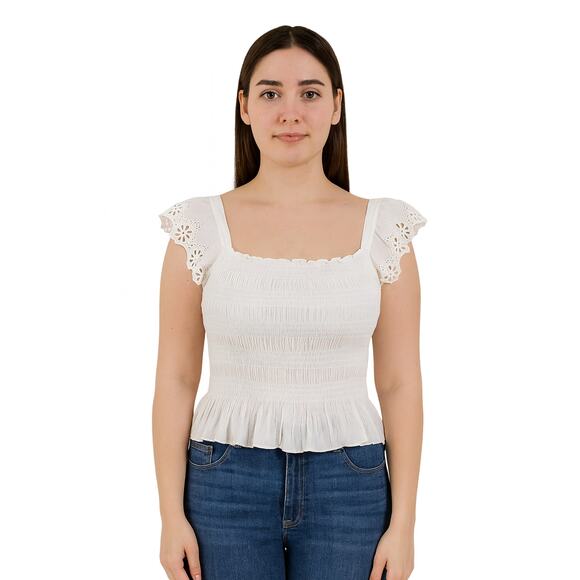 Good Luck Girl | Tops | Good Luck Girl White Lace Ruffle Smocked Crop ...